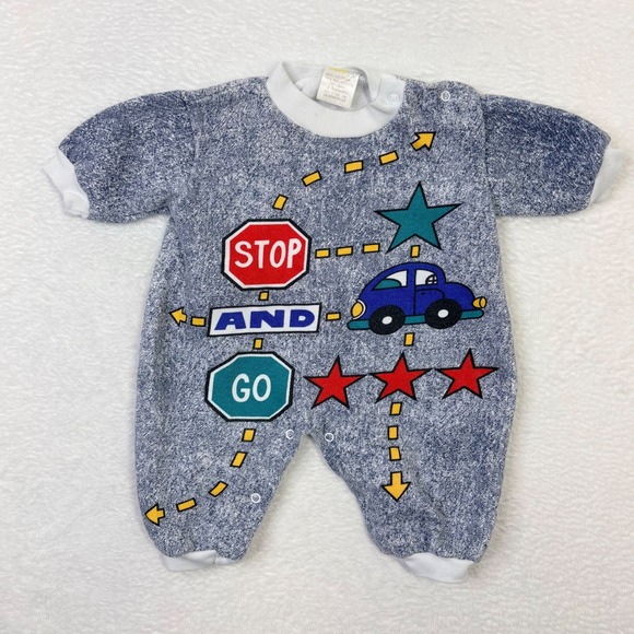 Terry Wood | Bottoms | Terry Wood Vintage Baby Romper Boy Stop Go Car ...